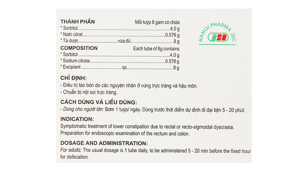 Gel bơm trực tràng trị táo bón Bibonlax Adults 8g hộp 10 tuýp