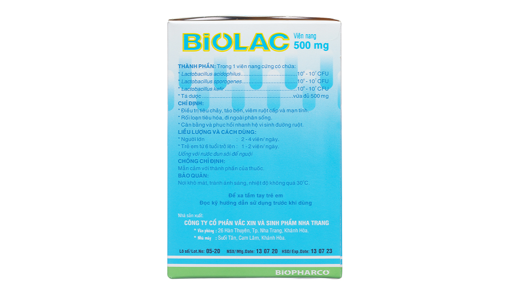 Thuốc Biolac 500mg hộp 100 viên -Nhà thuốc An Khang