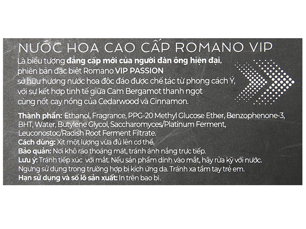 Nước hoa Romano VIP passion 50ml giá tốt tại Bách Hóa Xanh