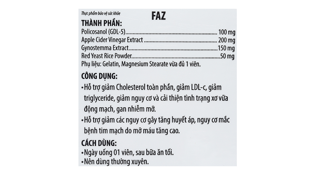 Faz điều hòa mỡ máu, hỗ trợ tim mạch chai 30 viên - 08/2024 ...