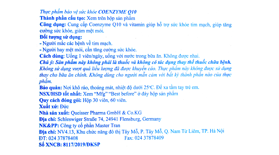 Thuốc Coenzyme Q10 hỗ trợ tim mạch hộp 30 viên - 08/2024 | nhathuocankhang.com