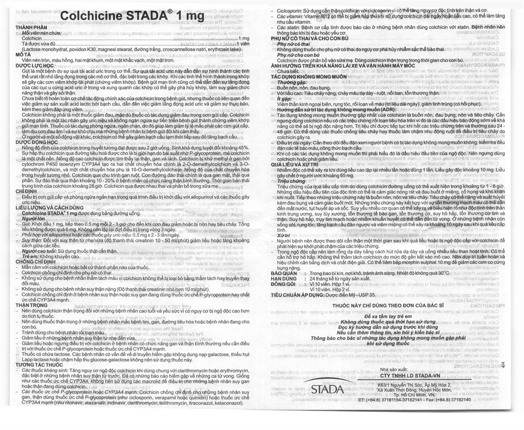 Colchicine Stada 1mg phòng và trị gout (2 vỉ x 10 viên) - 02/2023 ...