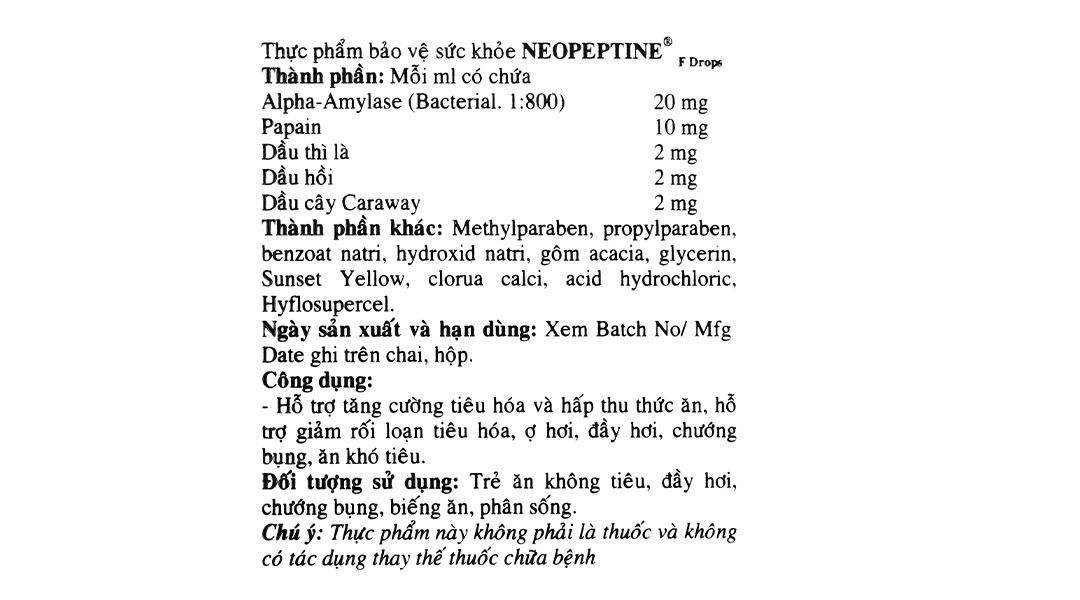Siro hỗ trợ trị đầy hơi, nôn trớ cho bé Neopeptine F chai 15ml