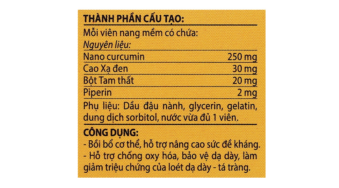 Kingphar Nano Curcumin Gold giảm triệu chứng loét dạ dày, tá tràng