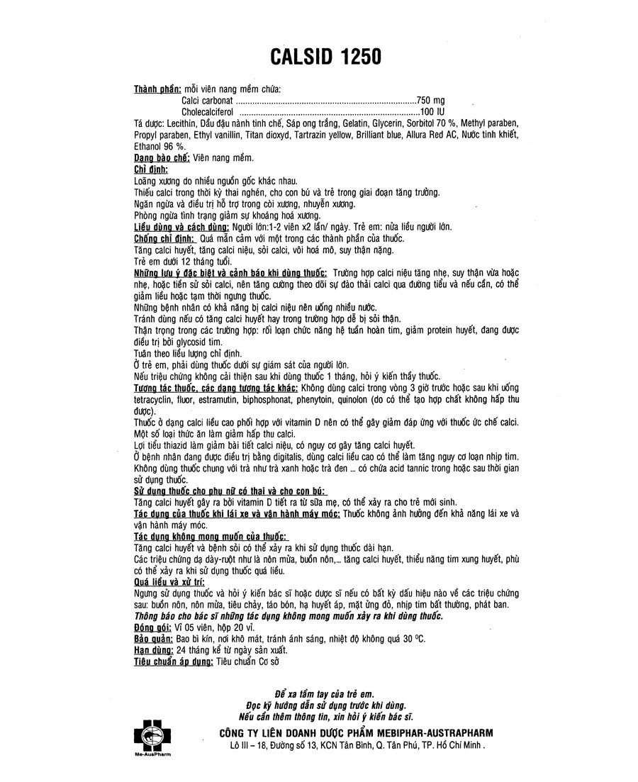 Thuốc Calsid 1250 hộp 100 viên-Nhà thuốc An Khang