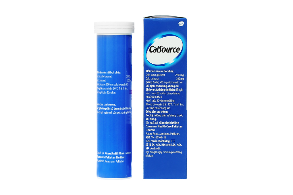Viên sủi CalSource 500mg tuýp 20 viên-Nhà thuốc An Khang