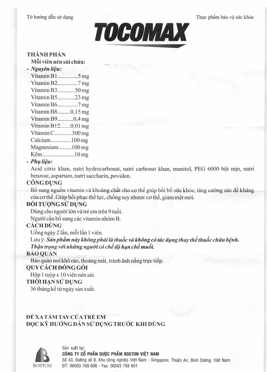 Viên sủi bổ sung vitamin tổng hợp Tocomax hương Cam tuýp 10 viên -04/ ...