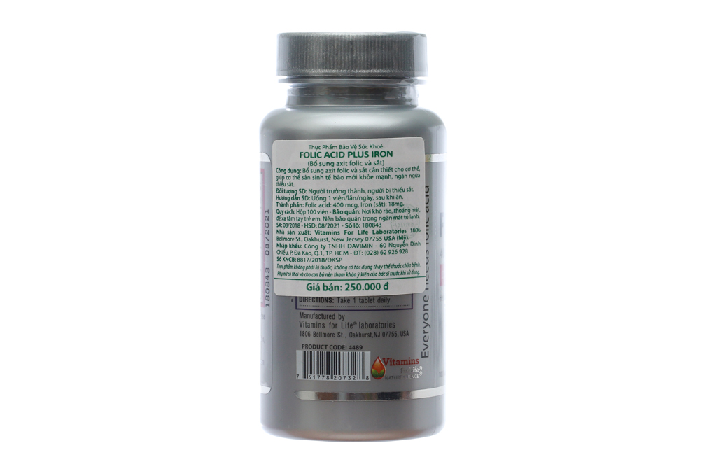 Folic Acid Plus Iron giúp bổ máu chai 100 viên - 07/2024 ...