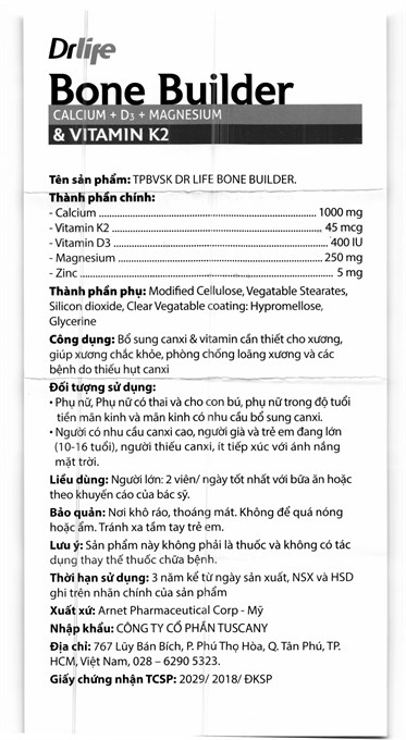 Drlife Bone Builder bổ sung canxi, ngừa loãng xương chai 60 viên 04/2023 - Nhathuocankhang.com