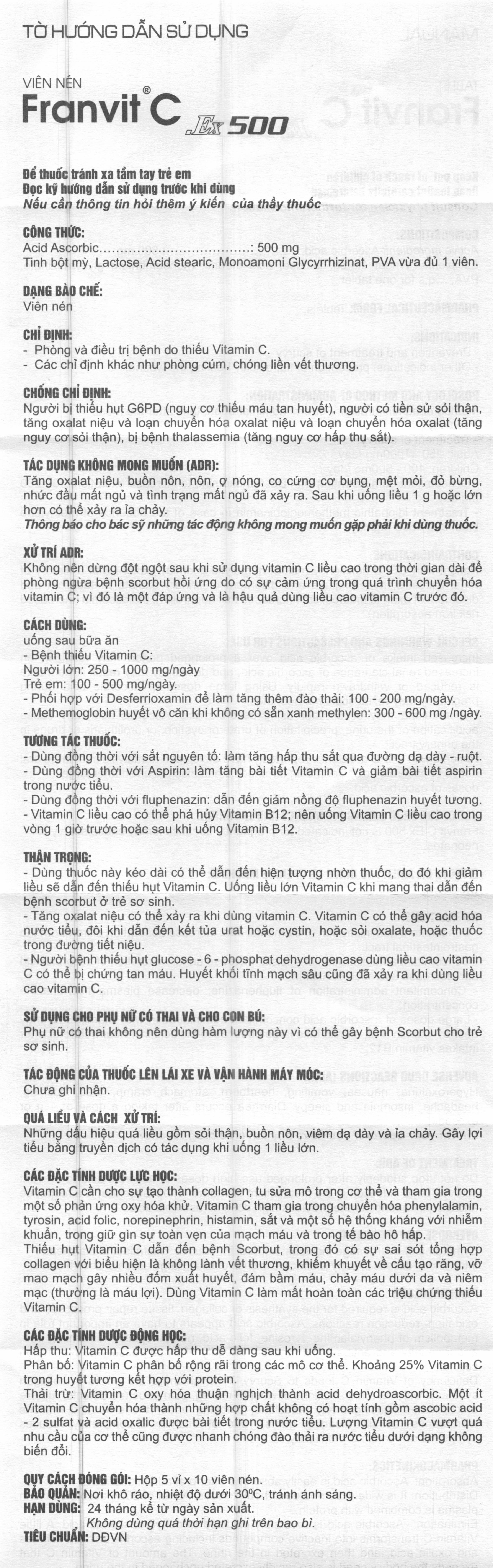 Franvit C.Ex 500 mg hộp 50 viên bổ sung Vitamin C-Nhà thuốc An Khang