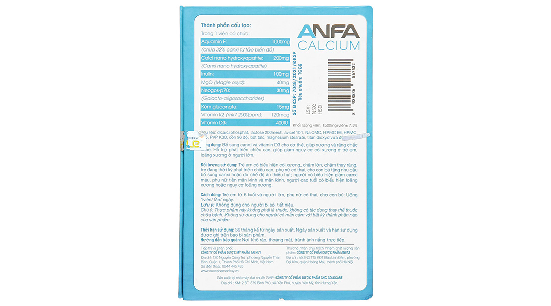 Anfa Calcium bổ sung canxi và vitamin D3 cho cơ thể hộp 30 viên - 08/ ...