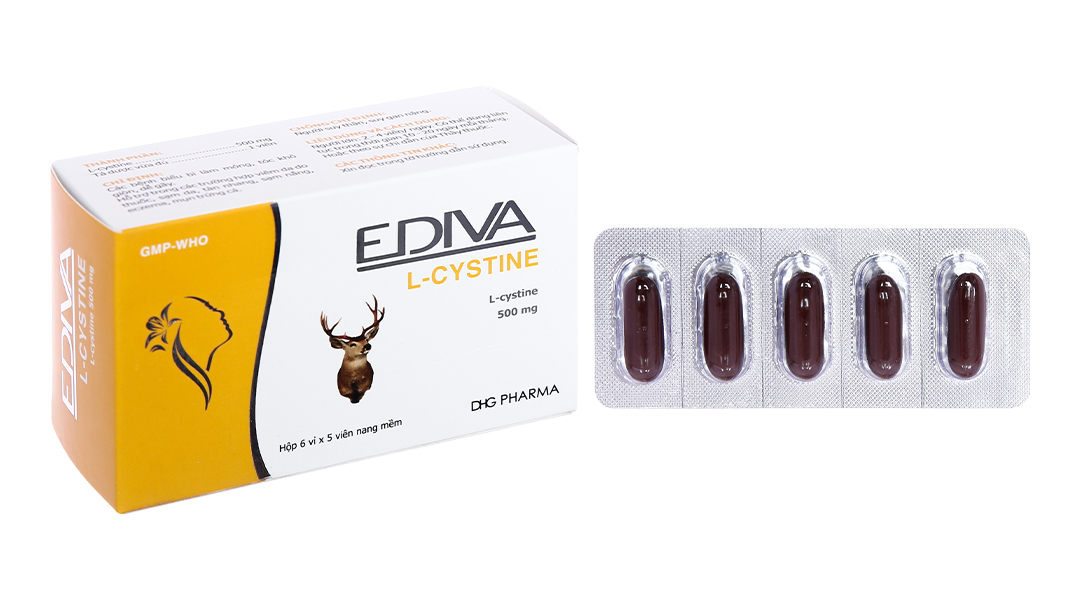 Ediva L-Cystine 500mg trị viêm da, rụng tóc, gãy móng (6 vỉ x 5 viên ...