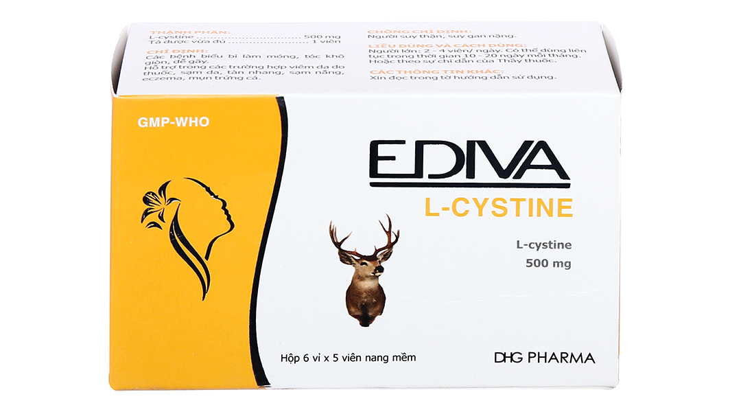 Ediva L-Cystine 500mg trị viêm da, rụng tóc, gãy móng (6 vỉ x 5 viên ...