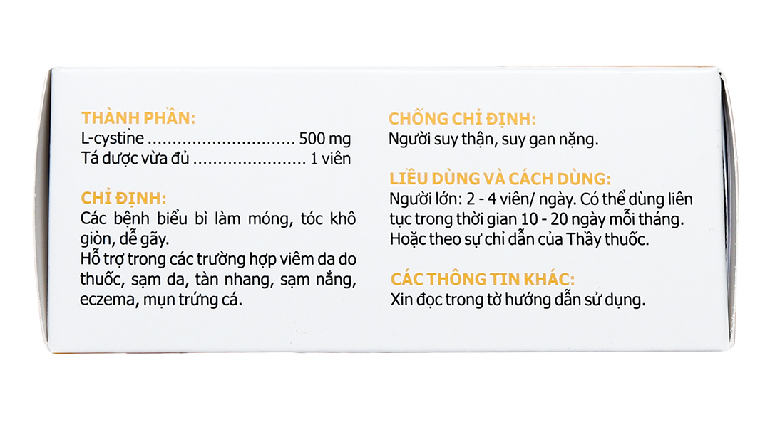 Ediva L-Cystine 500mg trị viêm da, rụng tóc, gãy móng (6 vỉ x 5 viên ...