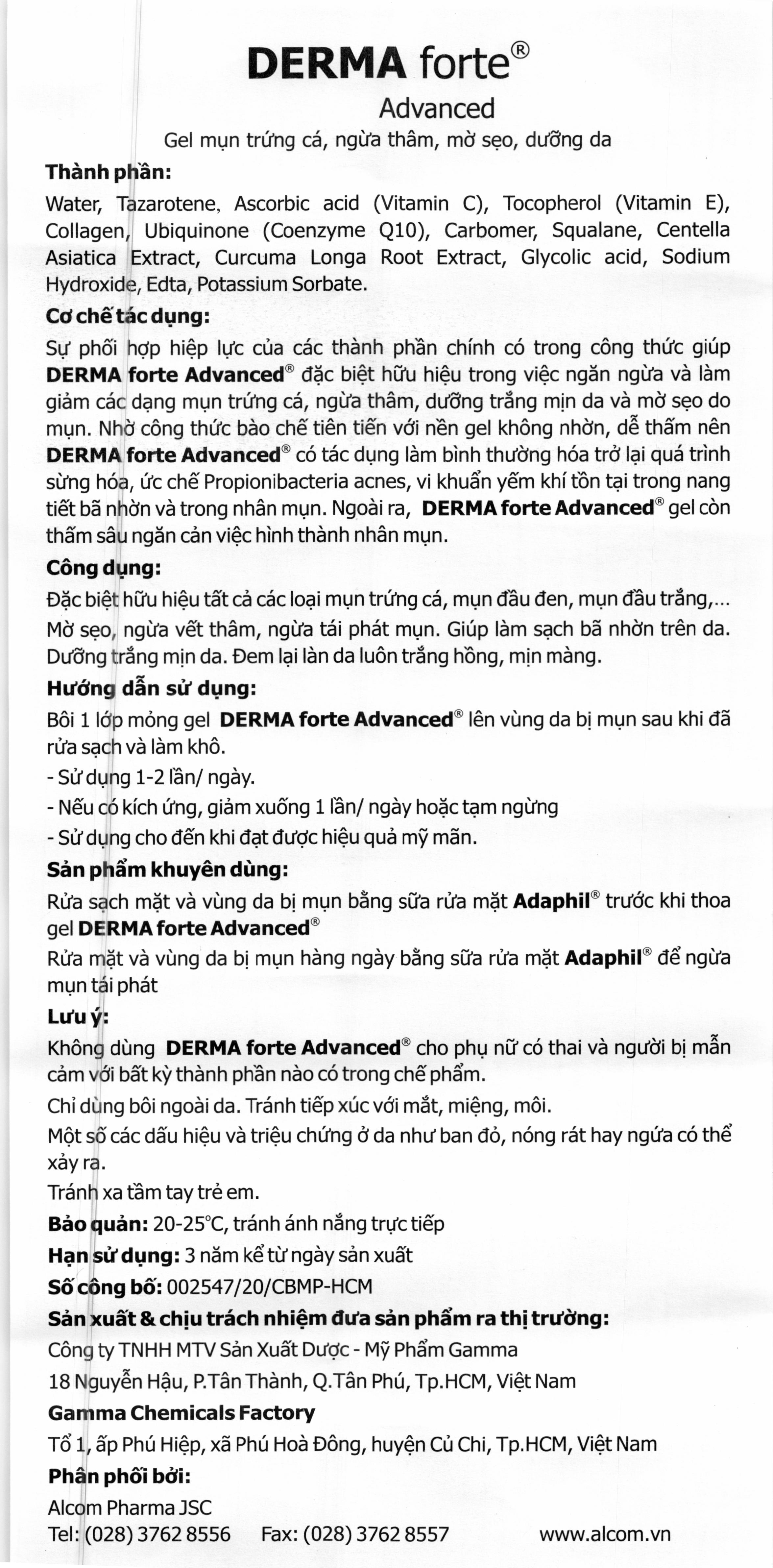 Kem Derma Forte ngừa mụn trứng cá, ngừa thâm, mờ sẹo, dưỡng da tuýp 15g ...