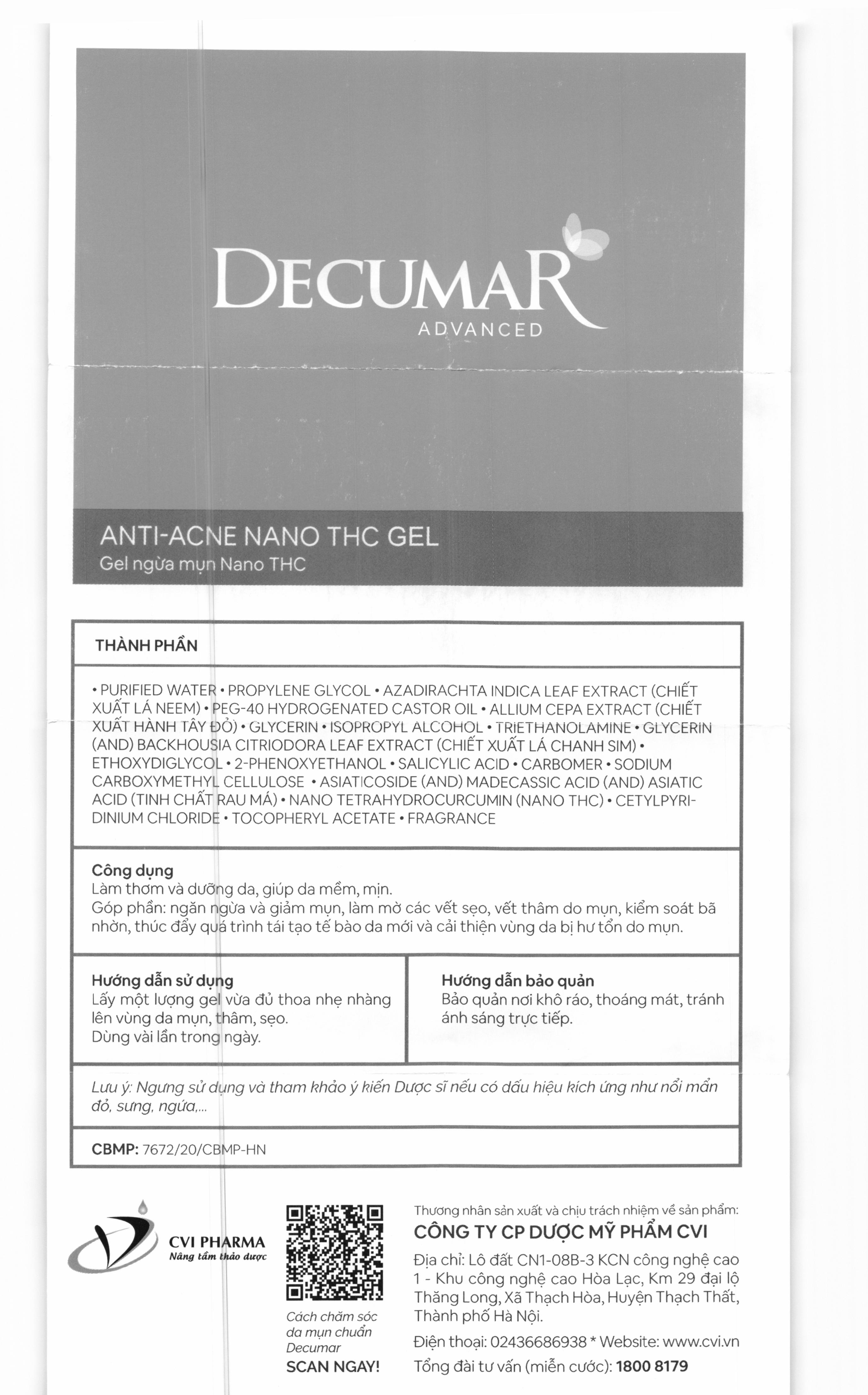Gel Nano THC Decumar ngừa mụn, mờ thâm tuýp 20g 03/2023 ...