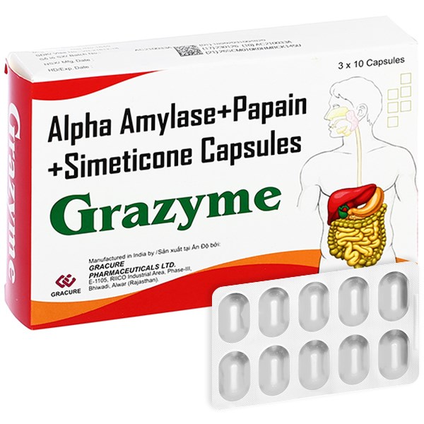 Grazyme trị đầy hơi, khó tiêu (3 vỉ x 10 viên) - 09/2024 ...