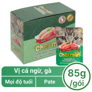 12 gói pate mèo Cherman vị cá ngừ và gà 85g Bách Hoá XANH