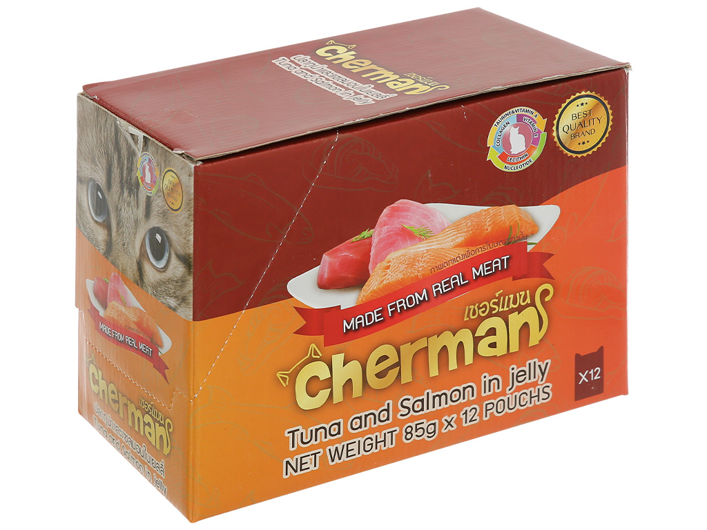 12 gói pate cho mèo Cherman cá ngừ, cá hồi 85g Bách Hoá XANH