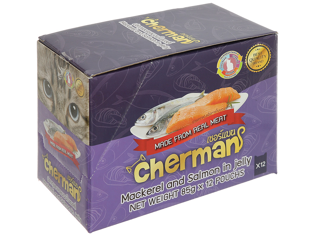 12 gói pate cho mèo Cherman cá thu, cá hồi 85g Bách Hoá XANH