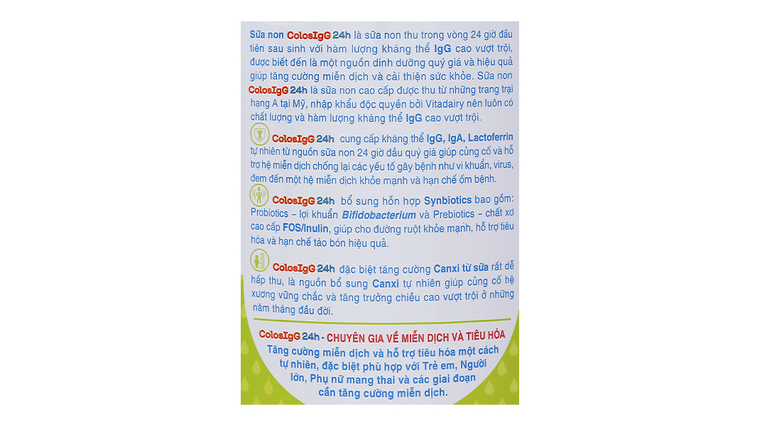 Sữa non ColosIgG 24h giúp tăng cường miễn dịch, hệ tiêu hóa khỏe mạnh ...