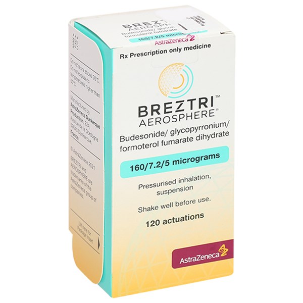 Thuốc xịt Breztri Aerosphere 160/7.2/5mcg trị bệnh phổi tắc nghẽn mạn ...