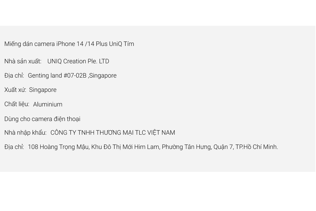 Miếng dán camera iPhone 14 /14 Plus UniQ Tím