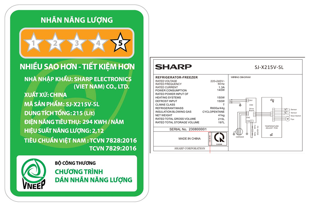 Tủ lạnh Sharp SJ-X215V-SL Inverter 197 lít giá tốt, góp 0%