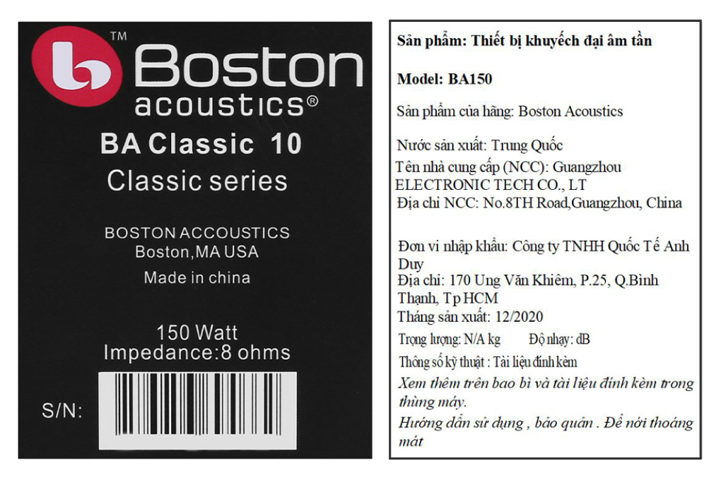 COMBO BỘ DÀN ÂM THANH BA150-CLASSIC 10 - giá tốt, chính hãng