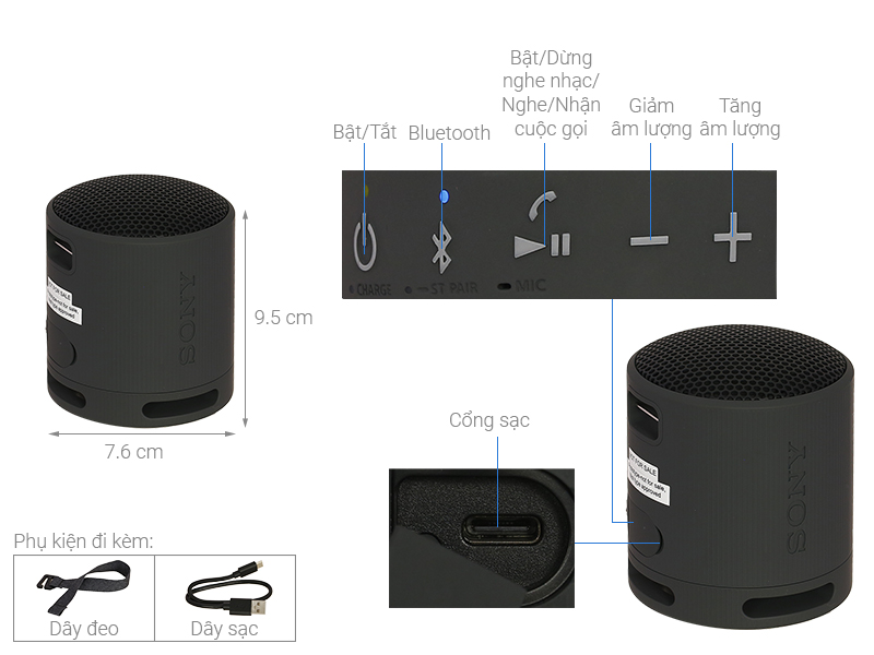 Loa Sony SRS-XB100 bluetooth nhỏ gọn, thời lượng pin lâu dài