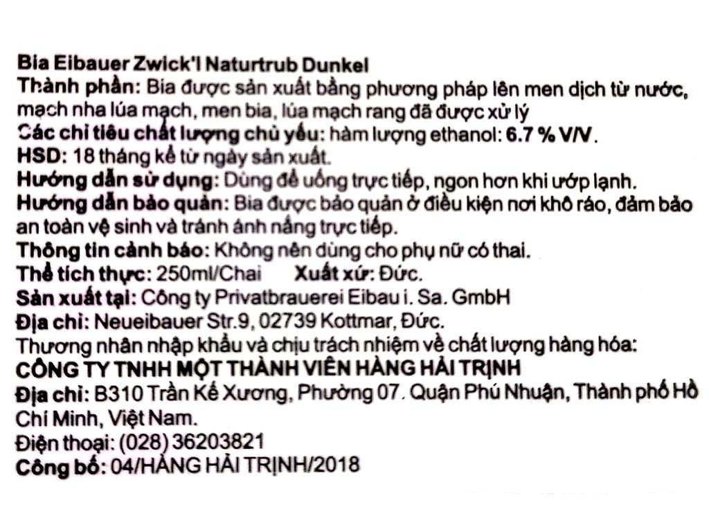 Bia đen Eibauer Zwick'l Dunkel lon 250ml tại Bách Hoá XANH