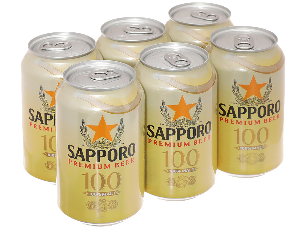 6 lon bia Sapporo Premium 100% Malt 330ml tại Bách Hoá XANH