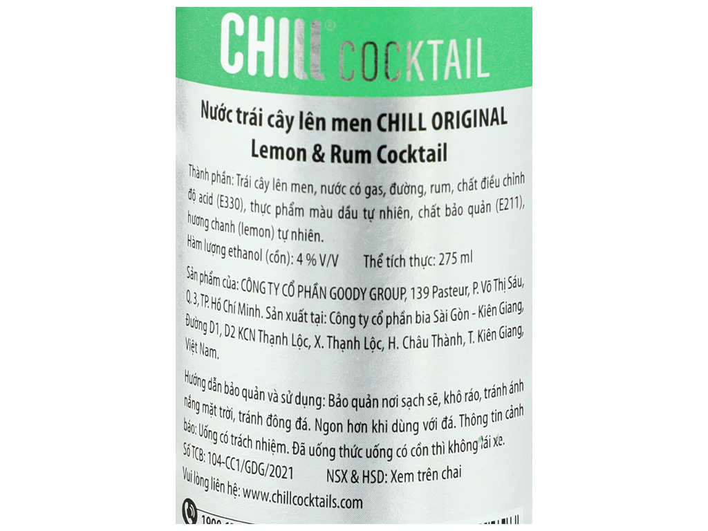 Thùng 24 lon Chill Lemon Rum chanh 275ml tại Bách Hoá XANH