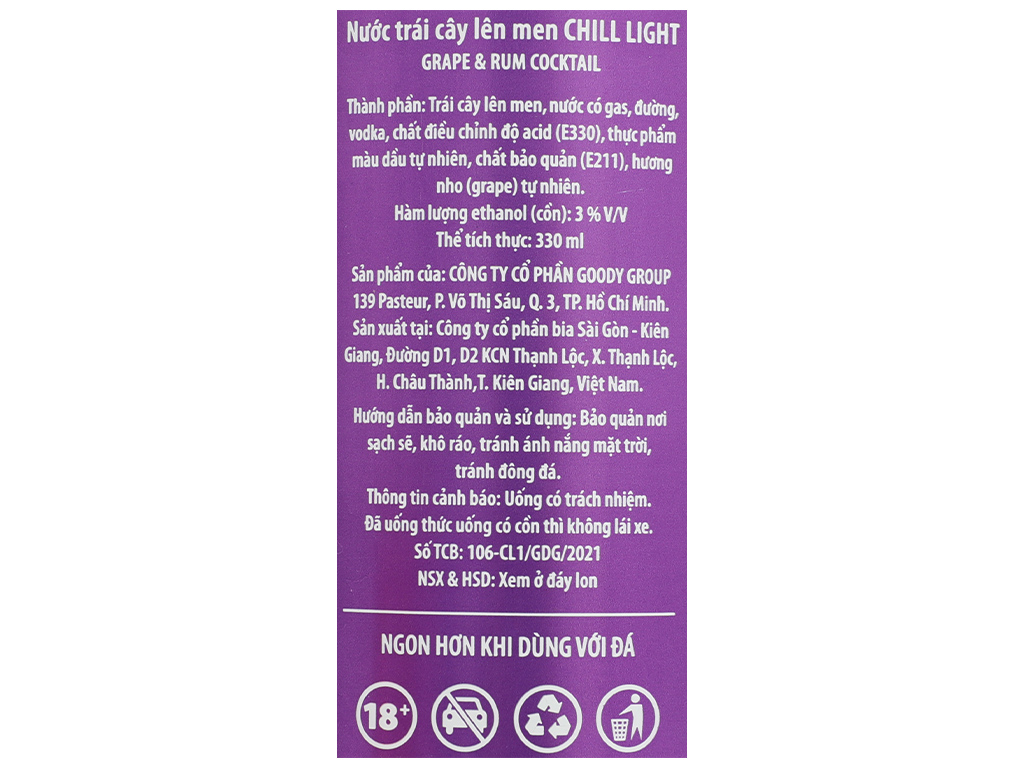 6 lon cocktail nho Chill Grape Rum 330ml tại Bách Hoá XANH