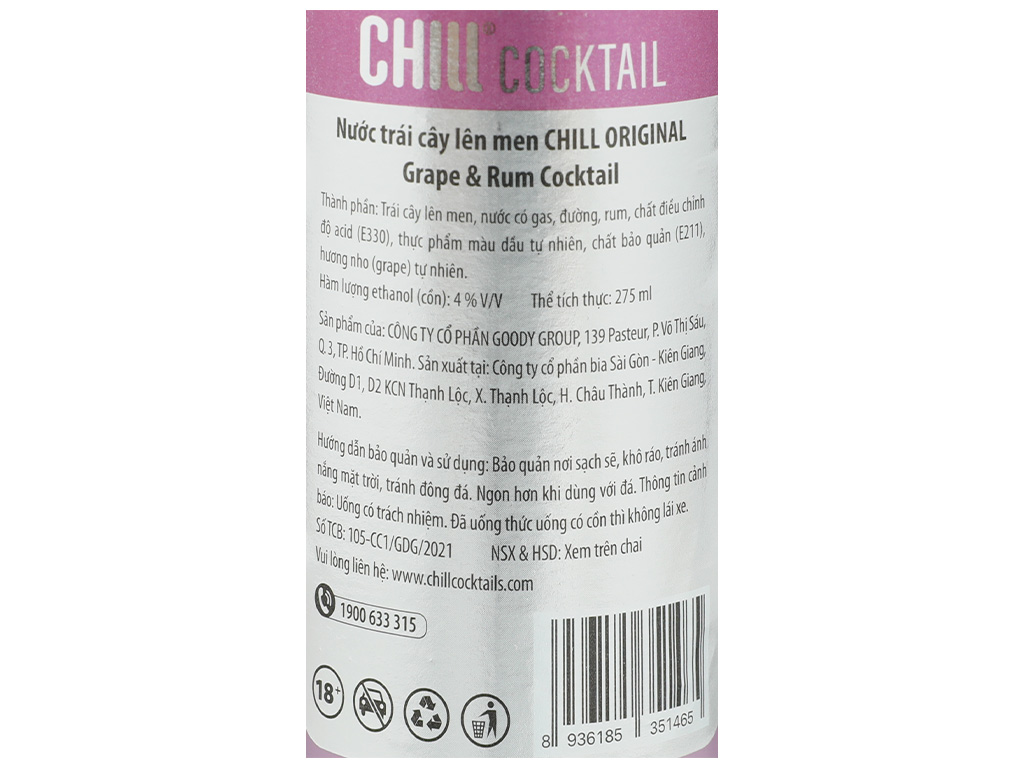 6 chai cocktail Chill Grape Rum nho 275ml tại Bách Hoá XANH