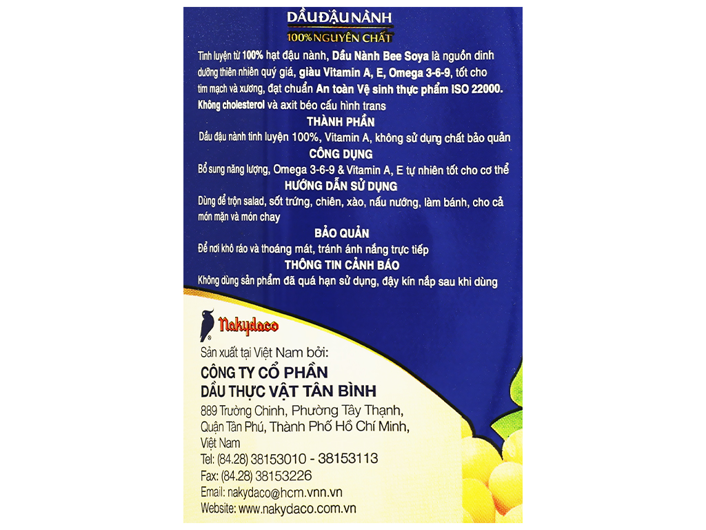 Dầu đậu nành Bee Soya Nakydaco 2 lít tại Bách hoá XANH