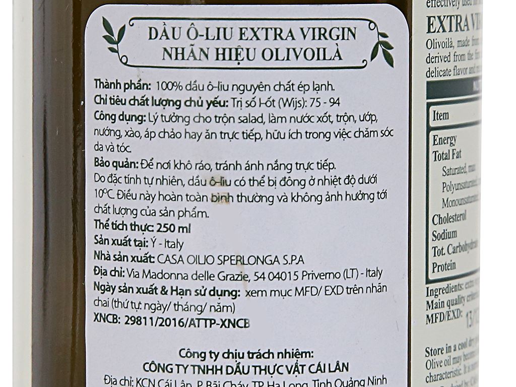 Dầu olive Olivoilà chai nhỏ 250ml giá tốt tại Bách hoá XANH