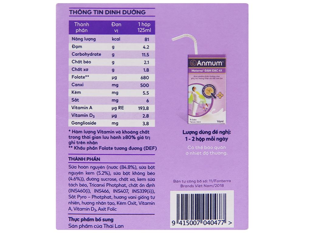4 hộp sữa Anmum Materna vani 125ml giá tốt tại Bách hoá XANH