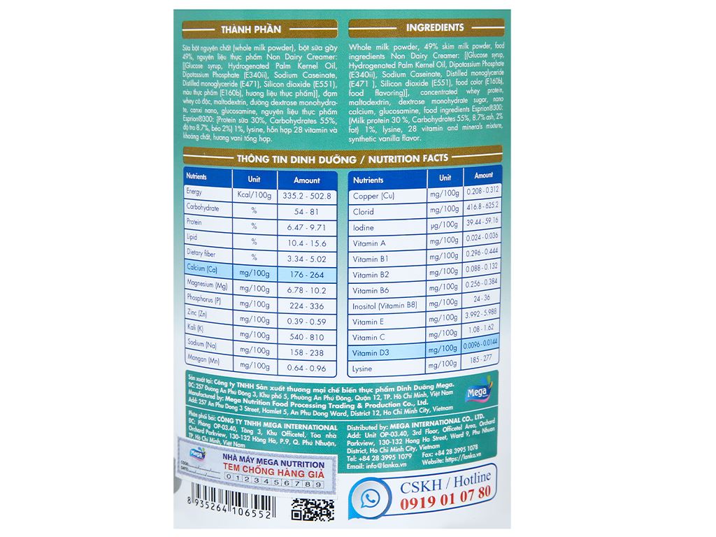 Sữa bột Lamosa Calci Gold 400g giá tốt tại Bách hoá XANH