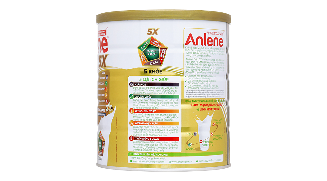 Sữa bột Anlene Gold 5X giúp xương chắc khỏe hương vani lon 800g - 08/2024 | nhathuocankhang.com