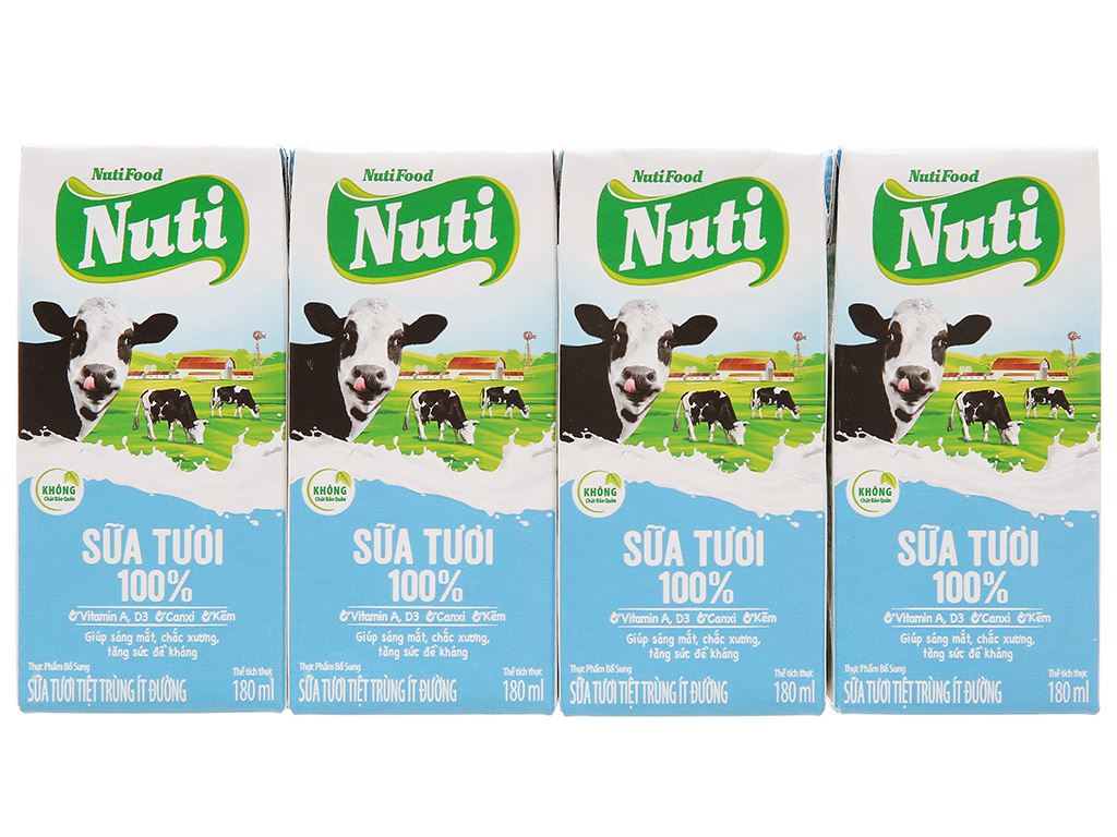 48 hộp sữa ít đường Nuti 180ml giá tốt tại Bách hoá XANH