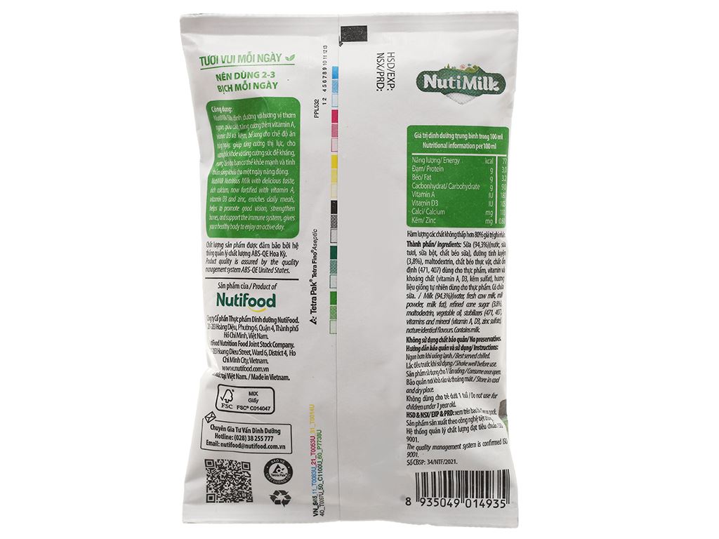 Sữa Nutimilk có đường bịch 220ml giá tốt tại Bách hoá XANH