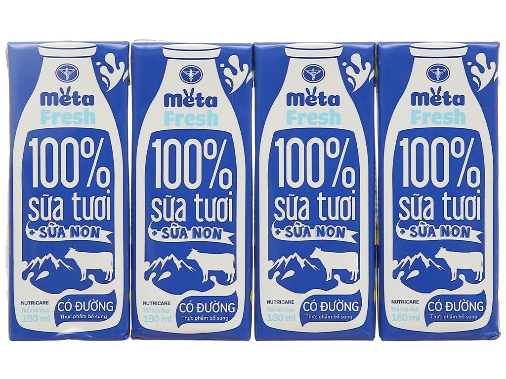 Lốc 4 hộp sữa tươi Meta Fresh có đường 180ml | Bách Hóa XANH