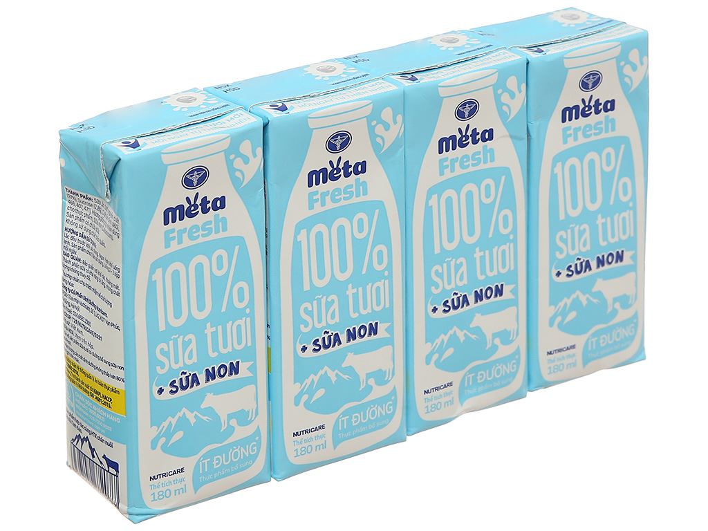 Lốc 4 hộp sữa tươi Meta Fresh ít đường 180ml | Bách Hóa XANH