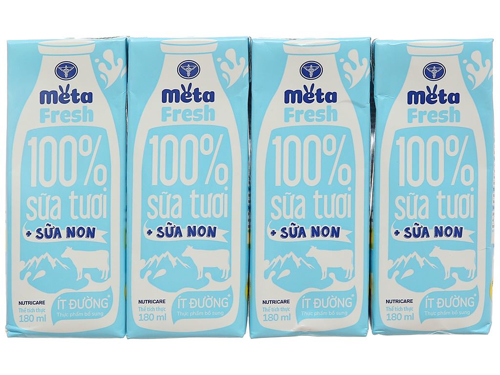Lốc 4 hộp sữa tươi Meta Fresh ít đường 180ml | Bách Hóa XANH