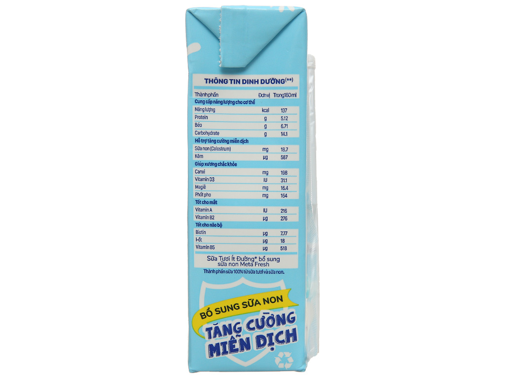 Lốc 4 hộp sữa tươi Meta Fresh ít đường 180ml | Bách Hóa XANH