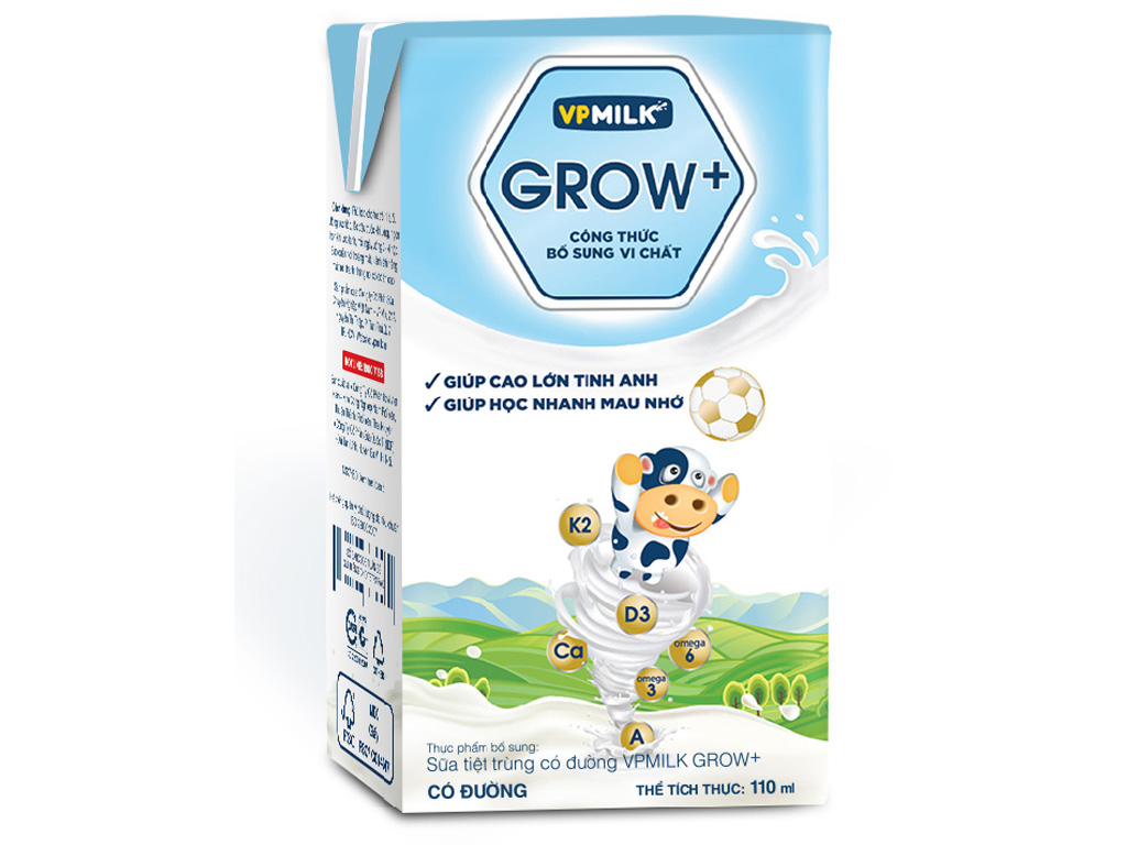 Sữa tươi tiệt trùng có đường VPMilk Grow+ hộp 110ml