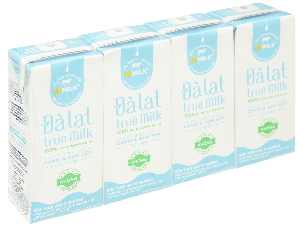 4 hộp sữa ít đường Đà Lạt True Milk 180ml tại Bách hóa XANH