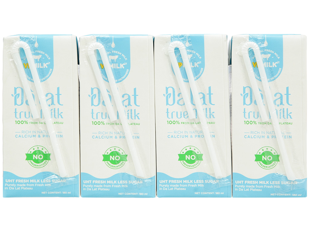 4 hộp sữa ít đường Đà Lạt True Milk 180ml tại Bách hóa XANH