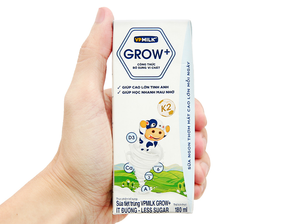 Lốc 4 hộp sữa tươi ít đường VPMilk Grow+ 180ml Bách hóa XANH